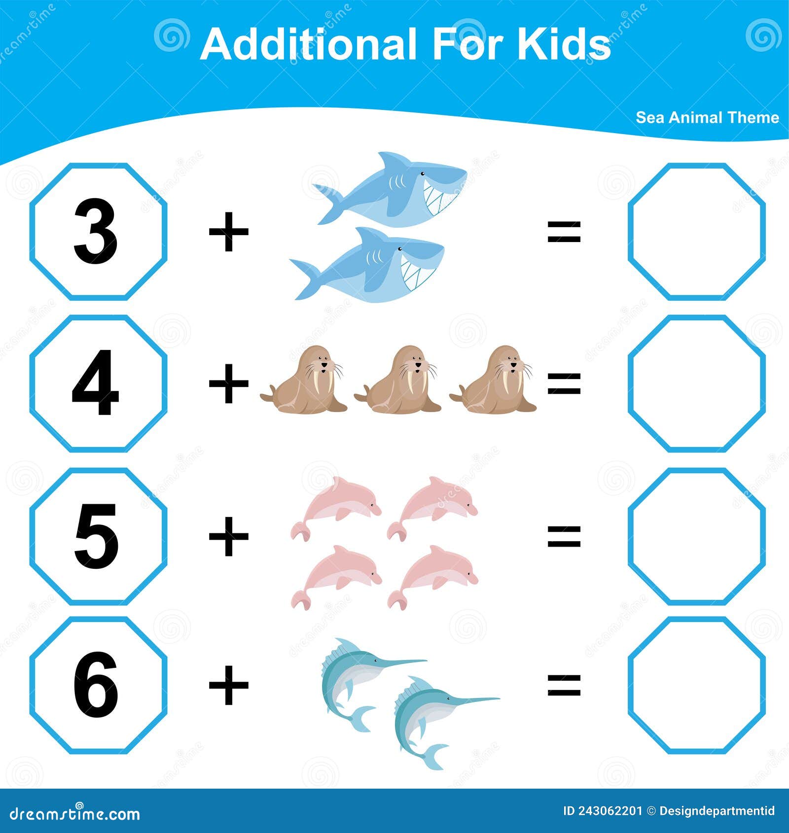 Addition Worksheet for Kids Stock Vector - Illustration of additional ...