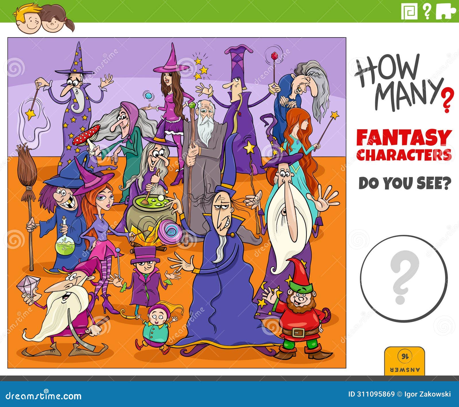 Counting Cartoon Fantasy Characters Educational Activity Stock Vector ...