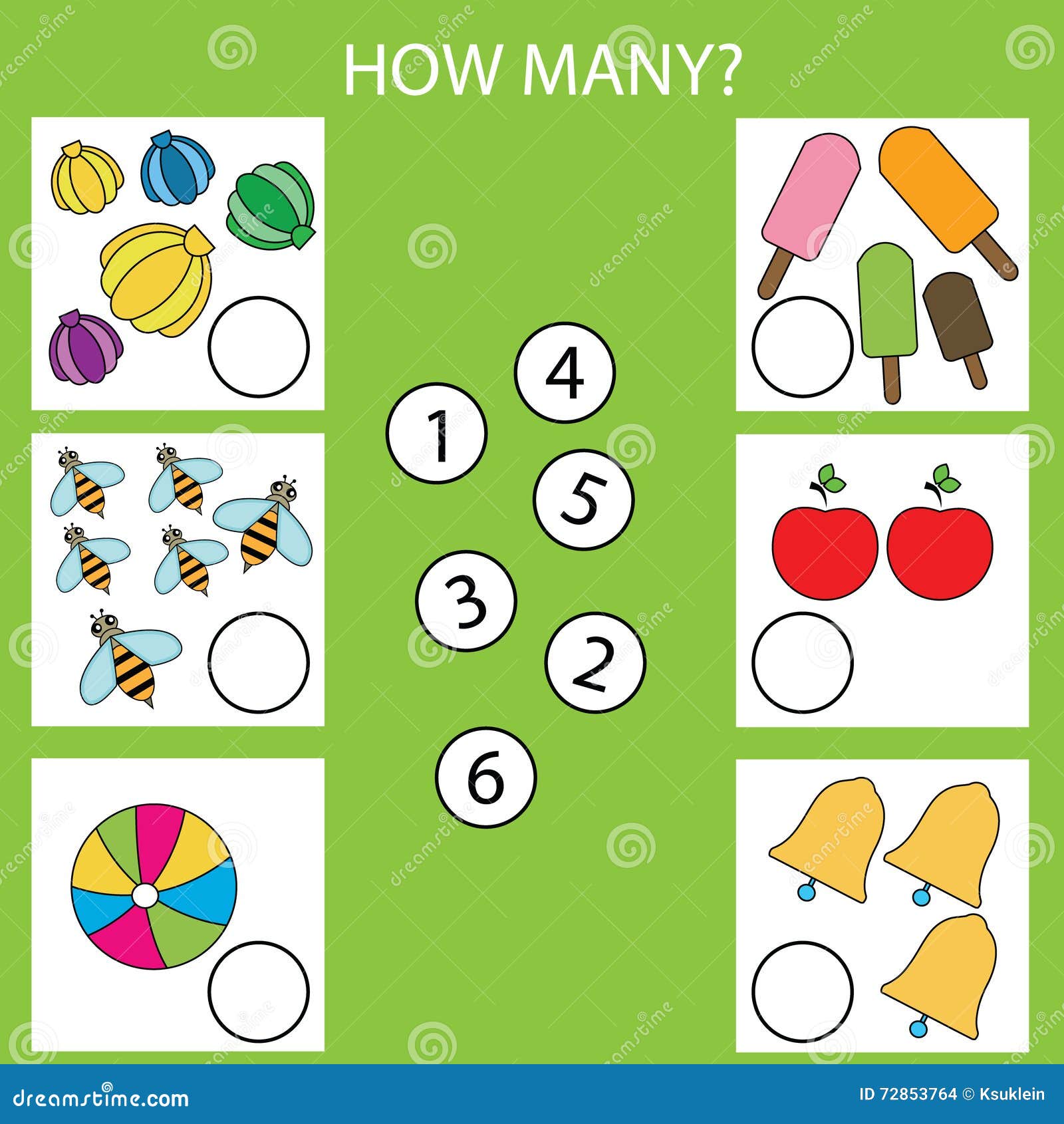 Counting Educational Children Game. How Many Objects Task Stock Vector ...