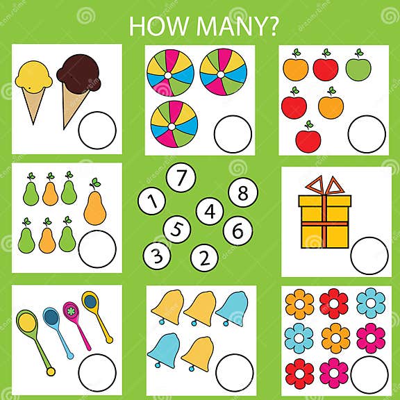 Counting Educational Children Game. How Many Objects Task Stock Vector ...