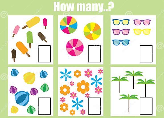 Counting Educational Children Game. How Many Objects Task Stock Vector ...