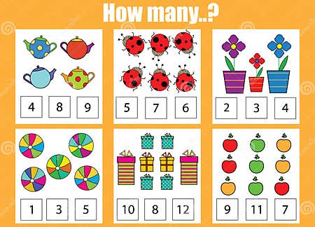 Counting Educational Children Game. How Many Objects Task Stock Vector ...