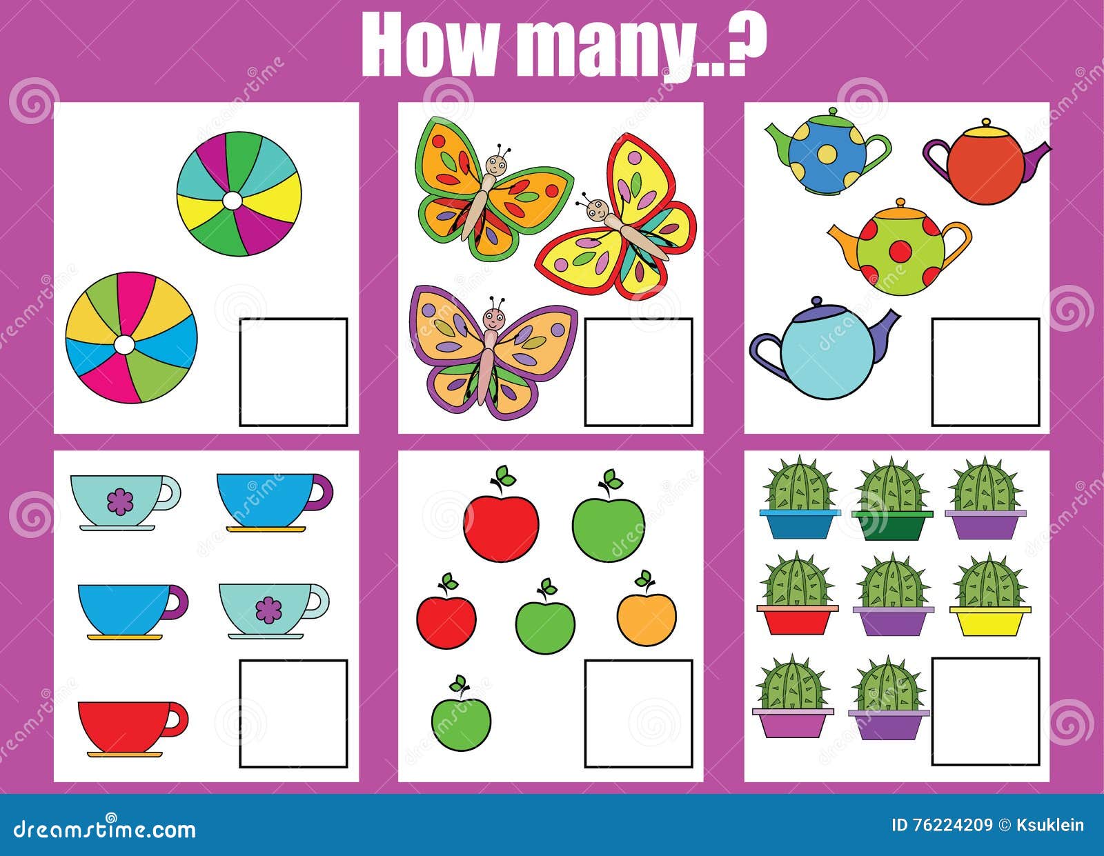 Counting Educational Children Game. How Many Objects Task Stock Vector ...