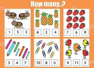 Counting Educational Children Game, Kids Activity. How Many Objects ...