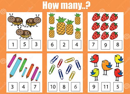 Counting Educational Children Game, Kids Activity. How Many Objects ...