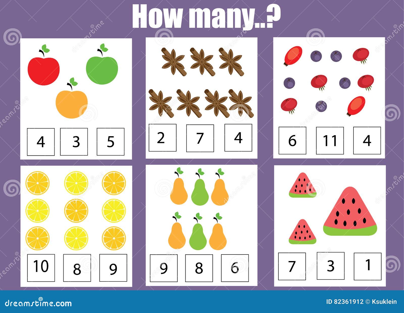 Counting Educational Children Game, Kids Activity Worksheet. How Many ...