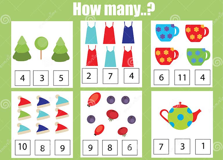 Counting Educational Children Game, Kids Activity Worksheet. How Many ...