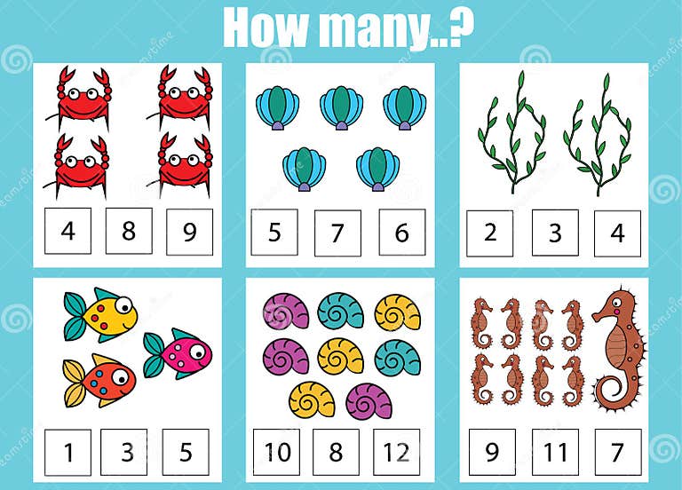 Counting Educational Children Game, Kids Activity Worksheet. How Many ...