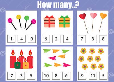 Counting Educational Children Game, Kids Activity Worksheet. How Many ...