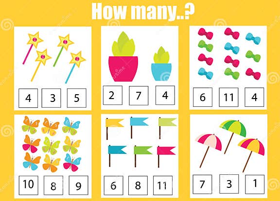 Counting Educational Children Game, Math Kids Activity. How Many ...