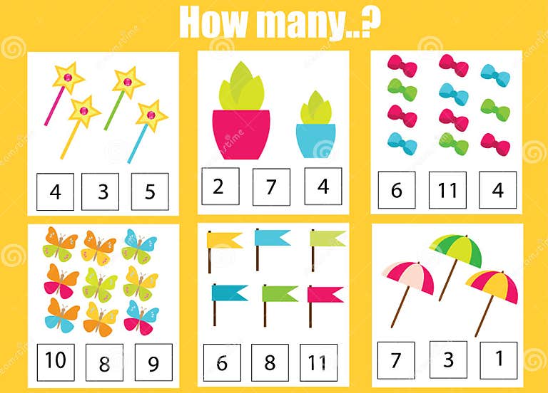 Counting Educational Children Game, Math Kids Activity. How Many ...