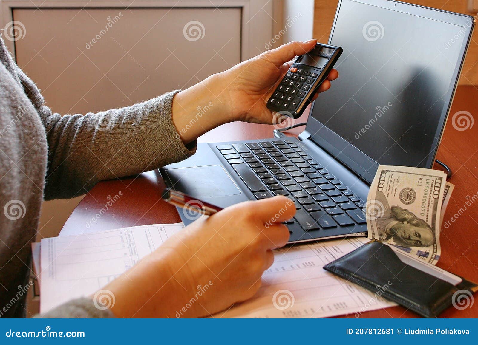 Counting Finance Using a Computer Stock Image - Image of hand ...
