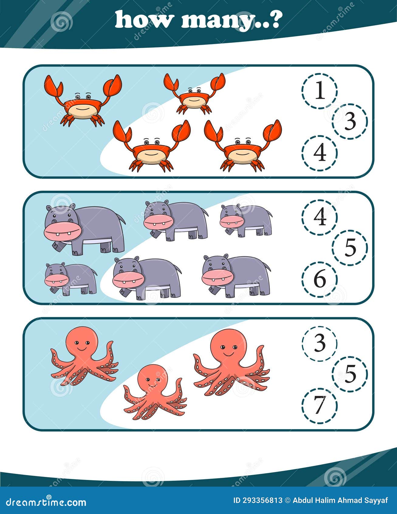 Worksheets for Children Counting Animals Vector Stock Vector ...