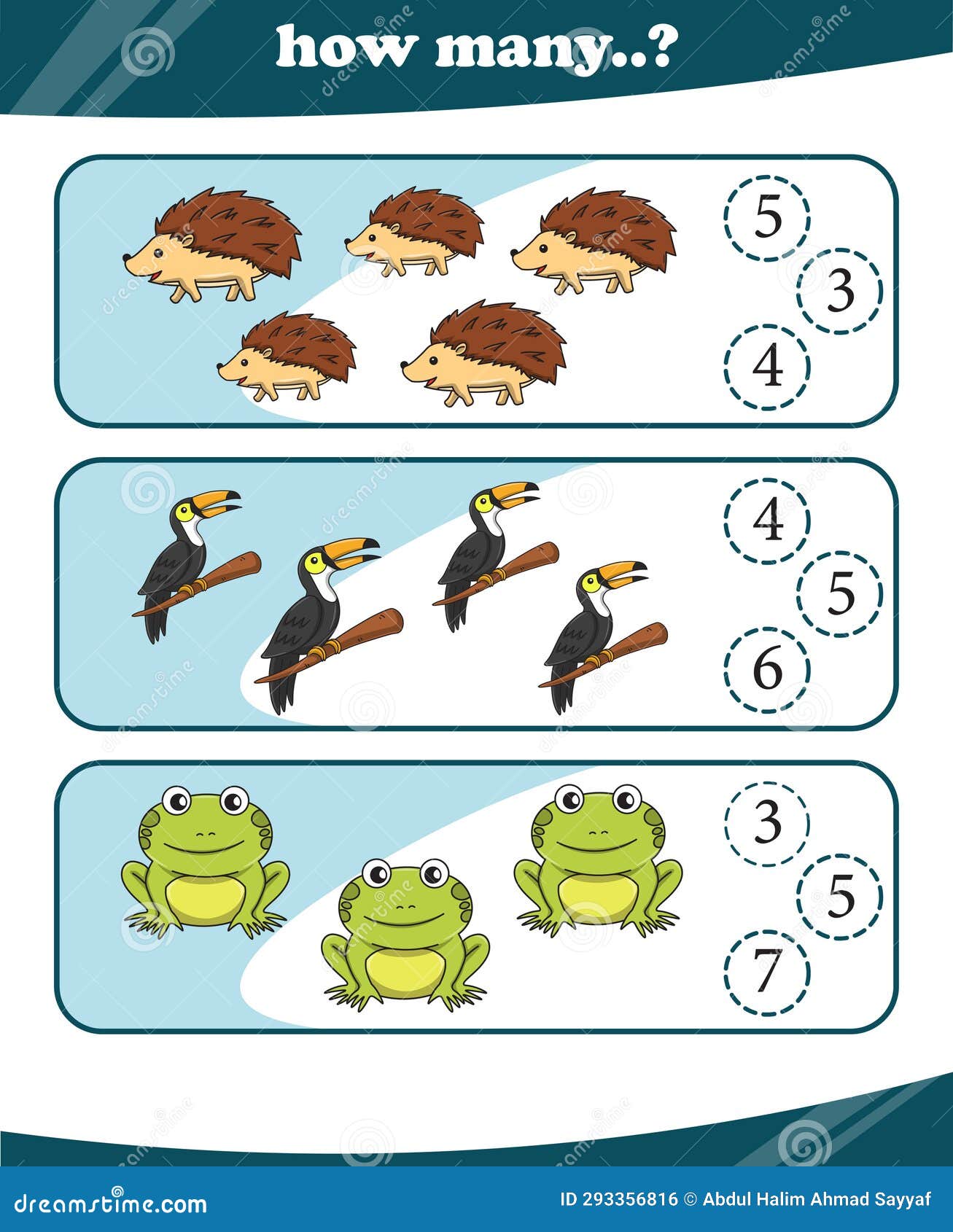 Worksheets for Children Counting Animals Vector Stock Vector ...