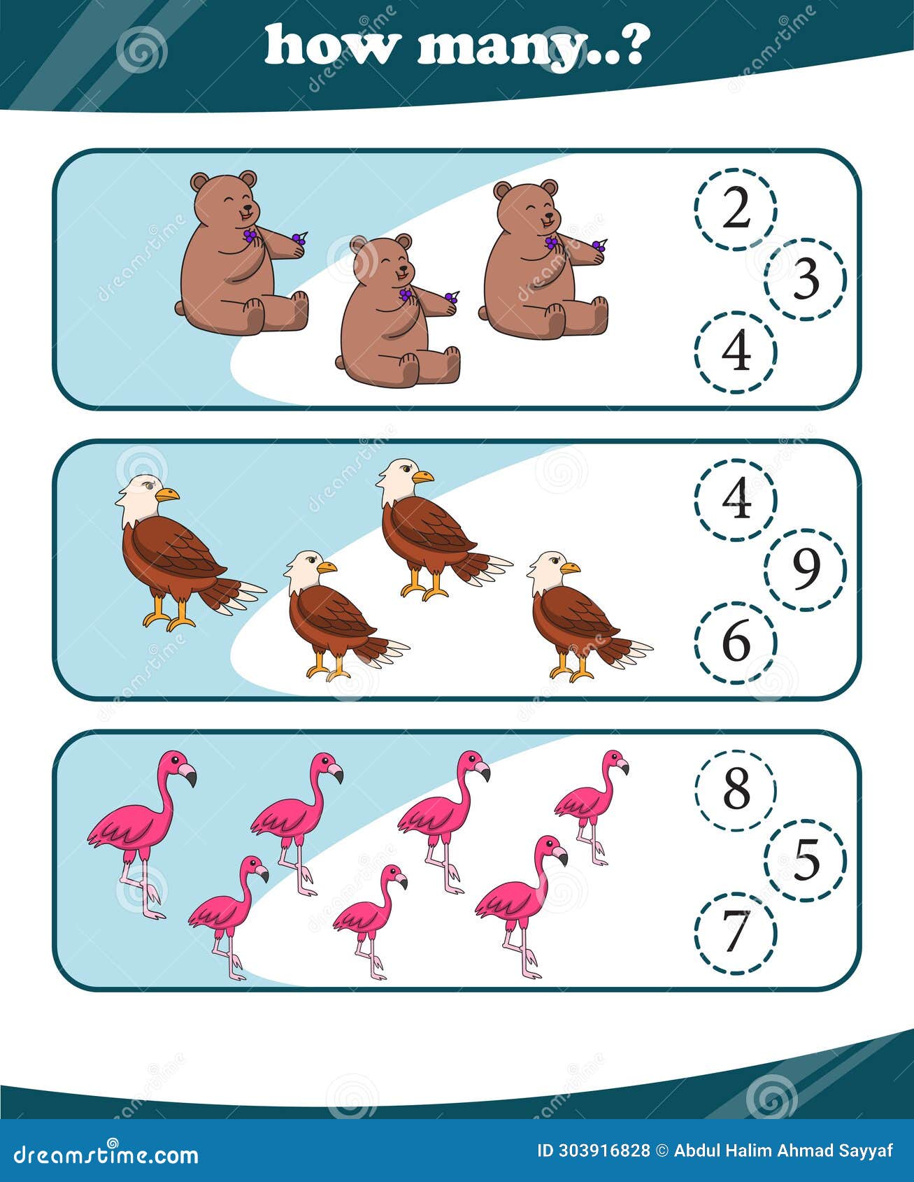 Worksheets for Children Counting Animals Vector Stock Vector ...