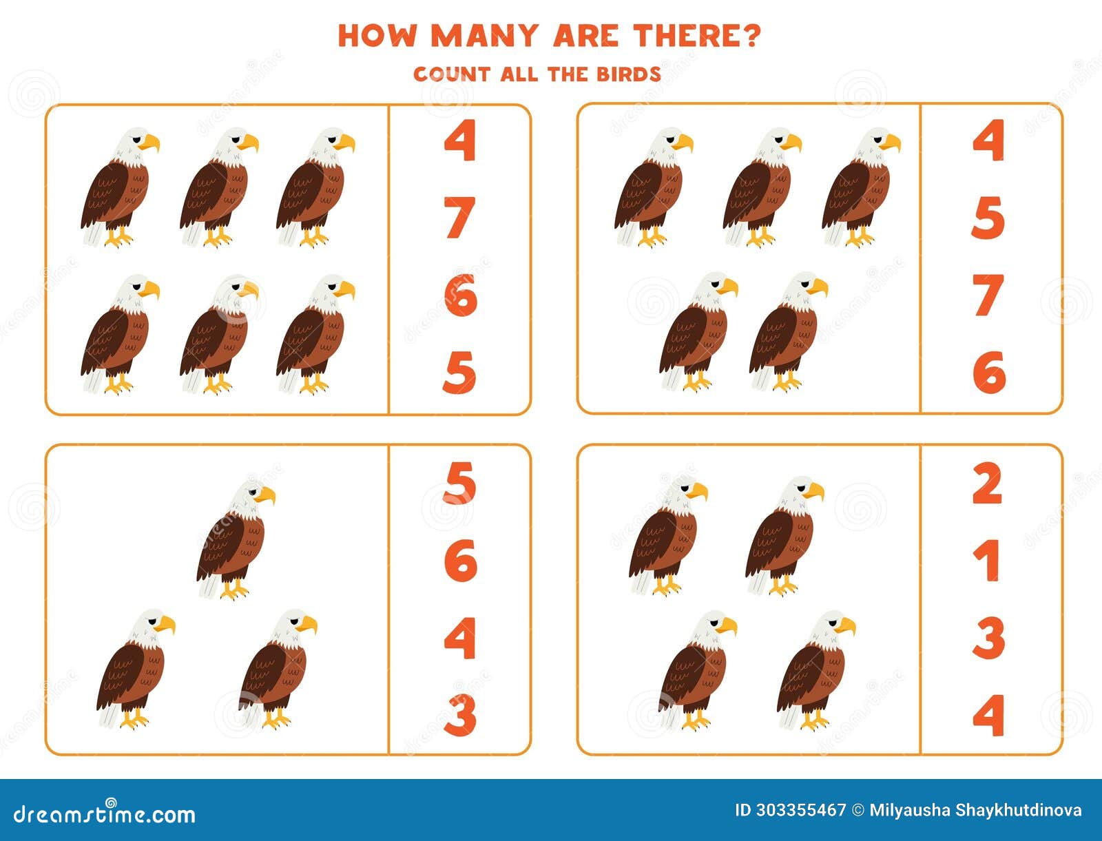 Count All Cute Cartoon Bald Eagles and Circle the Correct Answers ...