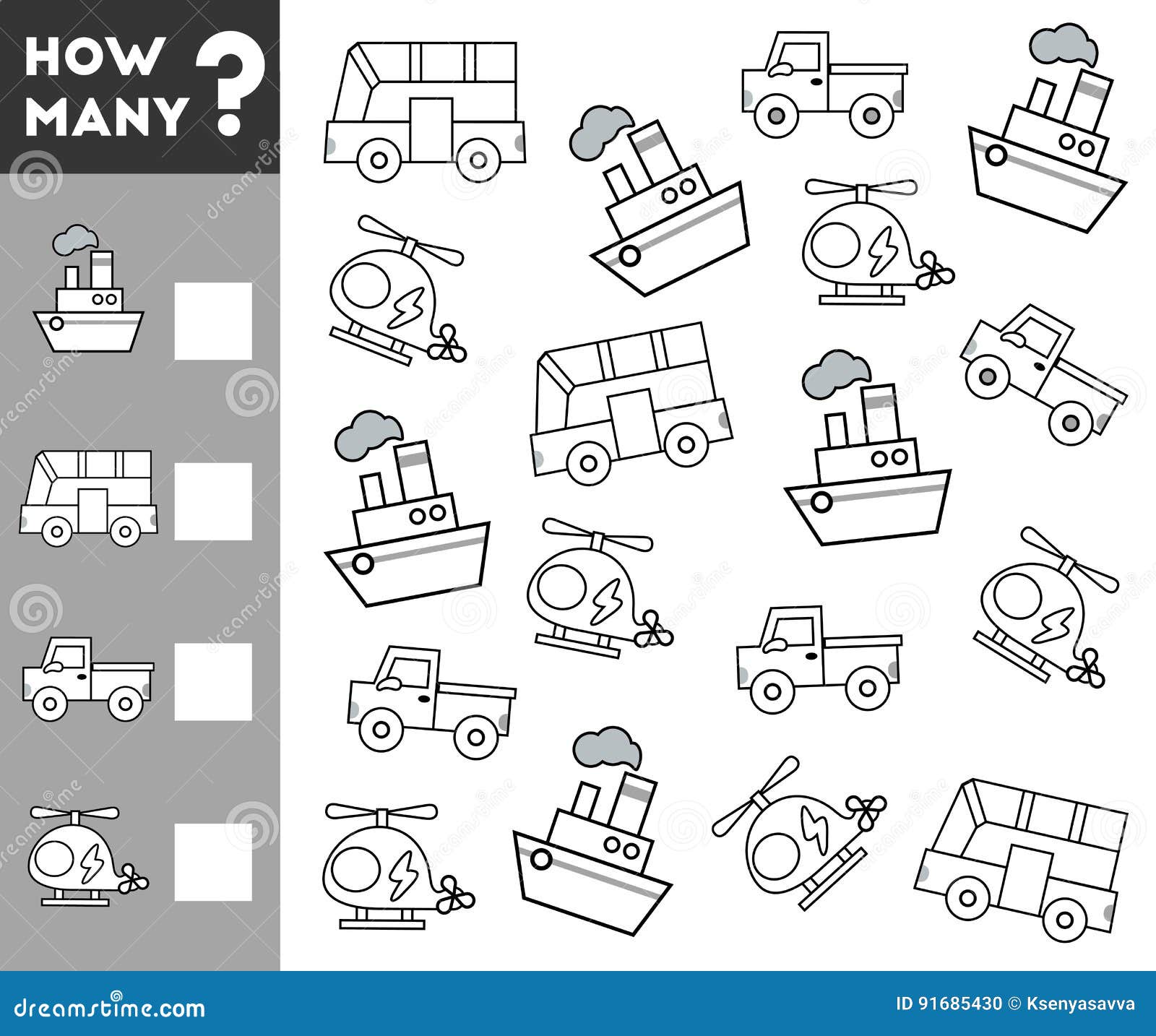 Counting Game for Children. Count How Many Transport Objects Stock ...
