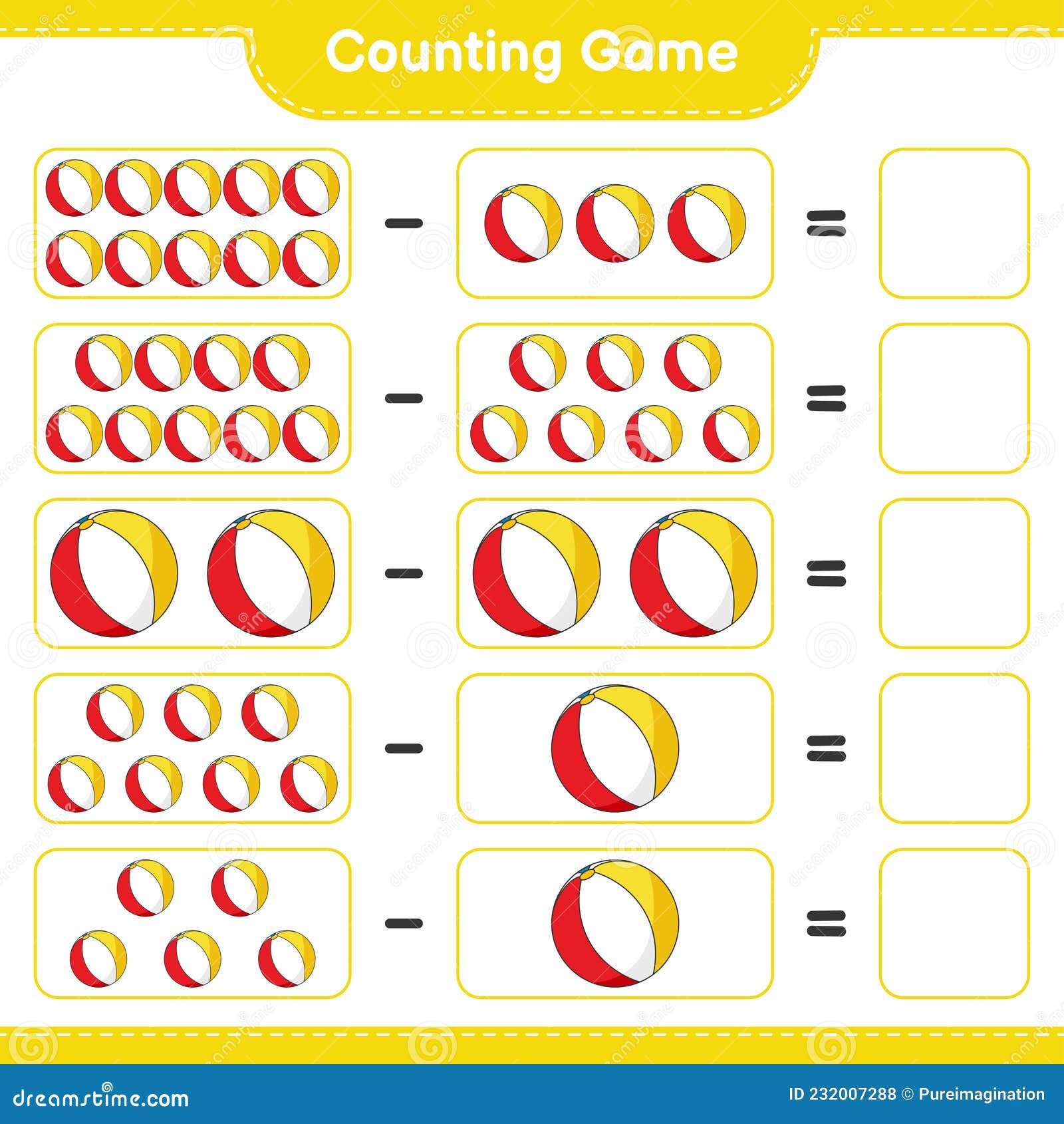 Counting Game, Count the Number of Beach Ball and Write the Result ...