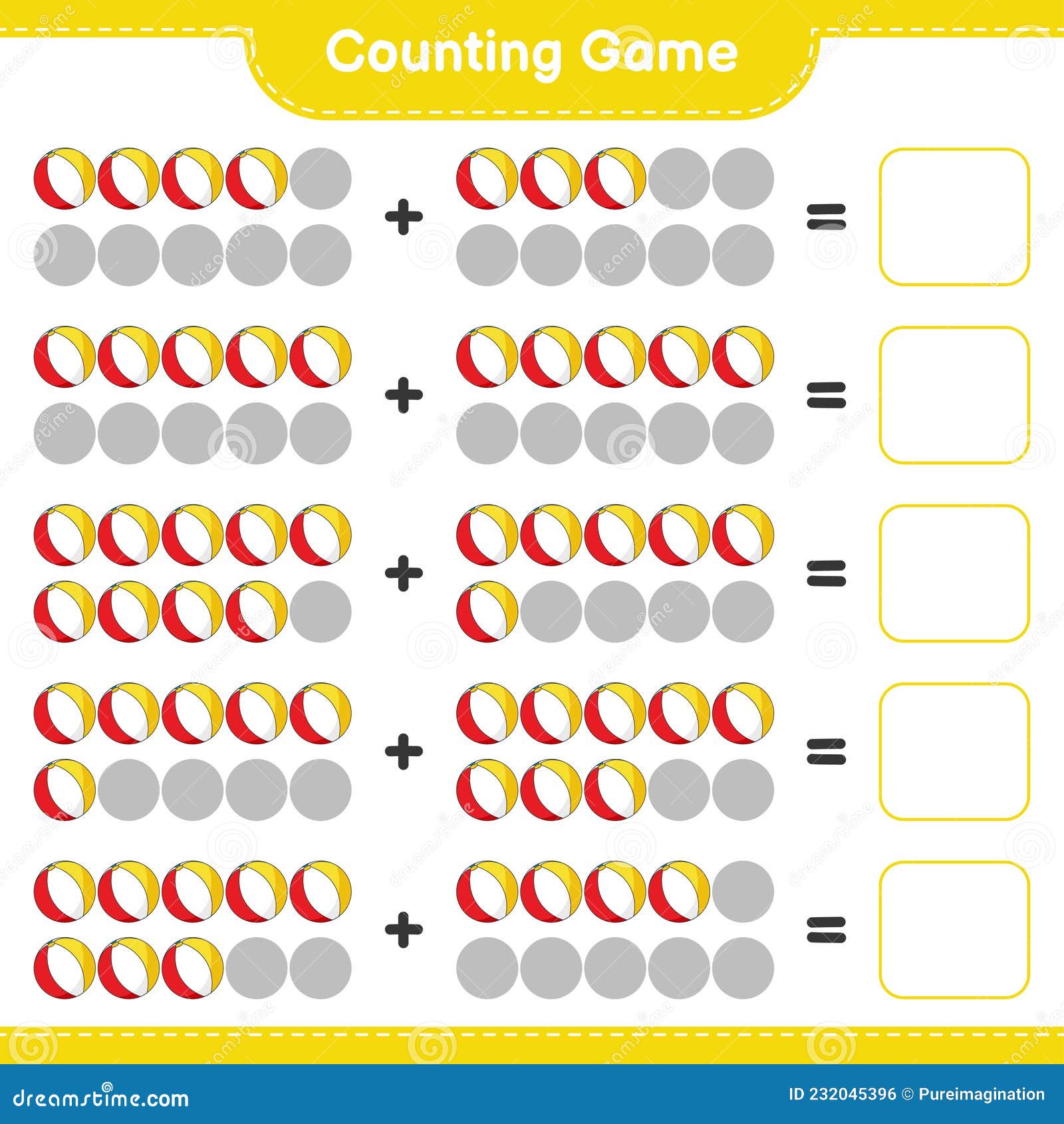 Counting Game, Count the Number of Beach Ball and Write the Result ...