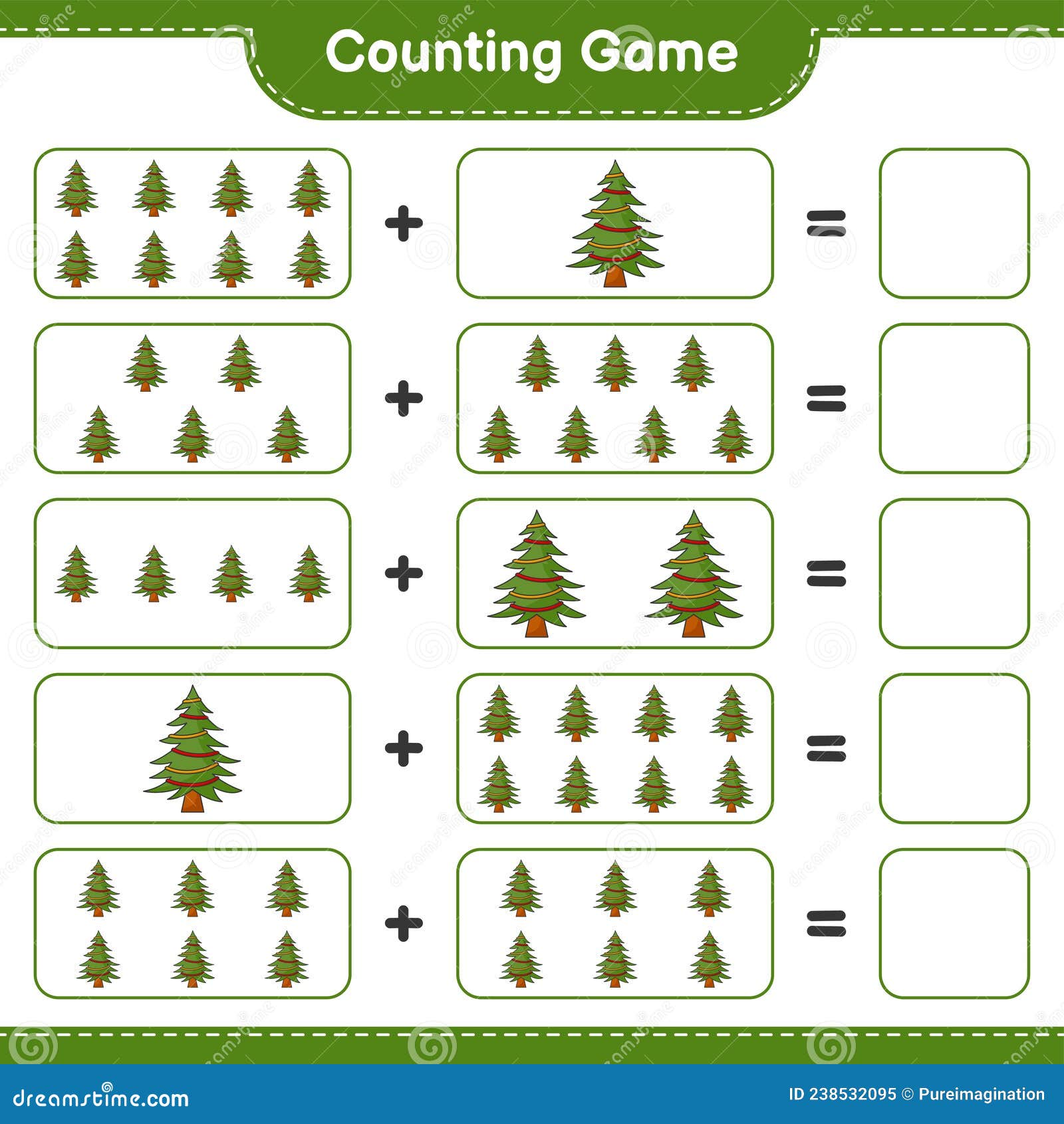 Counting Game, Count the Number of Christmas Tree and Write the Result ...