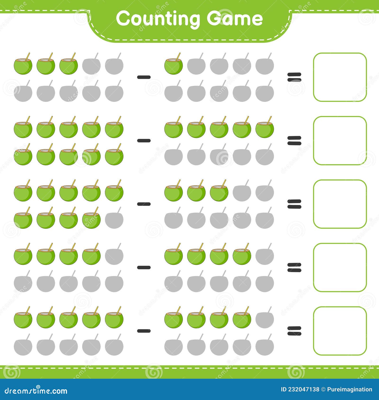 Counting Game, Count the Number of Coconut and Write the Result ...