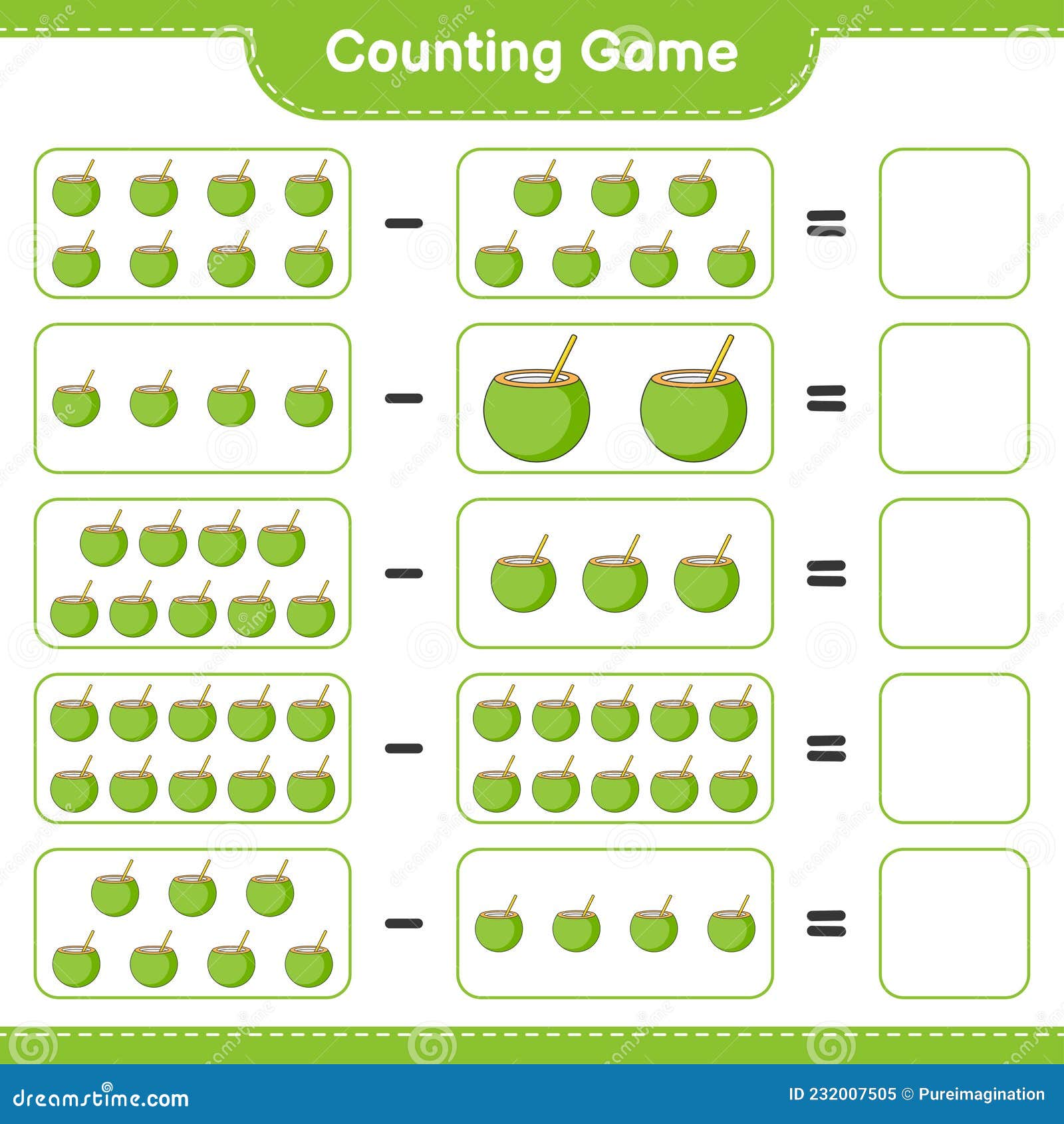 Counting Game, Count the Number of Coconut and Write the Result ...
