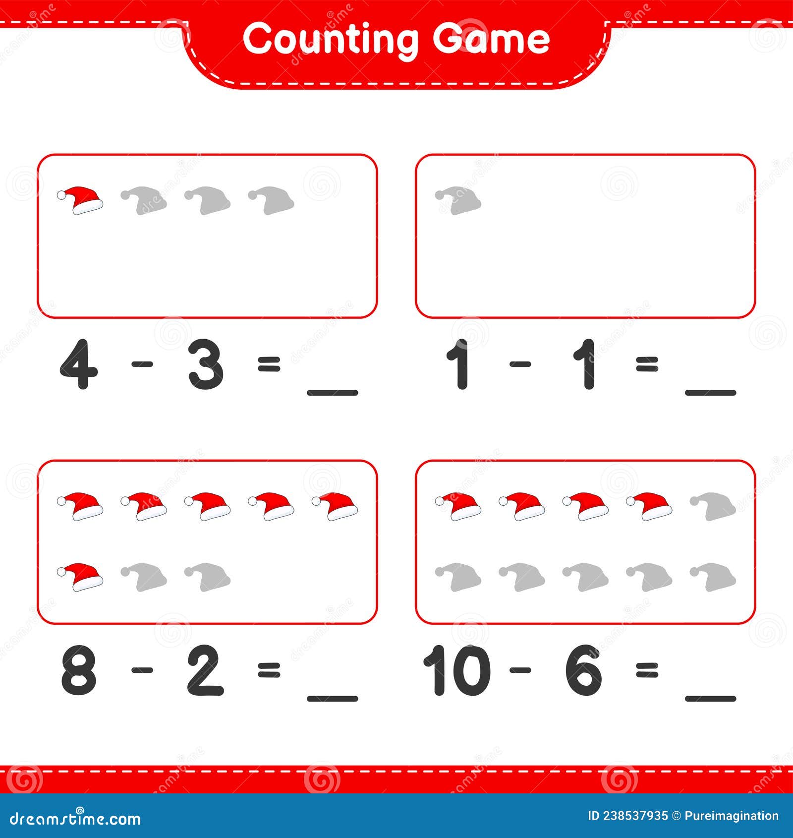 Counting Game, Count the Number of Santa Hat and Write the Result ...