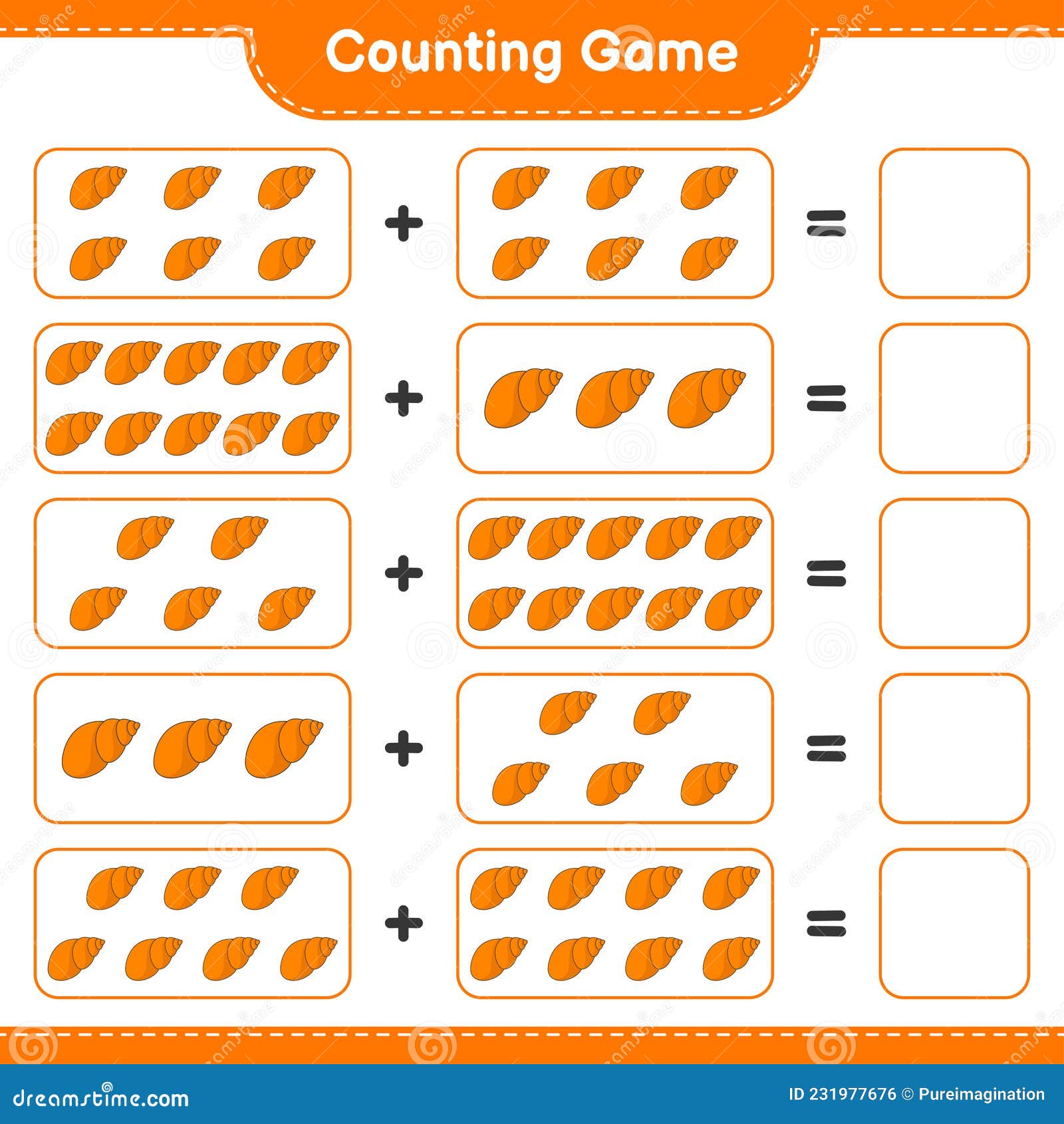 Counting Game, Count the Number of Sea Shells and Write the Result ...