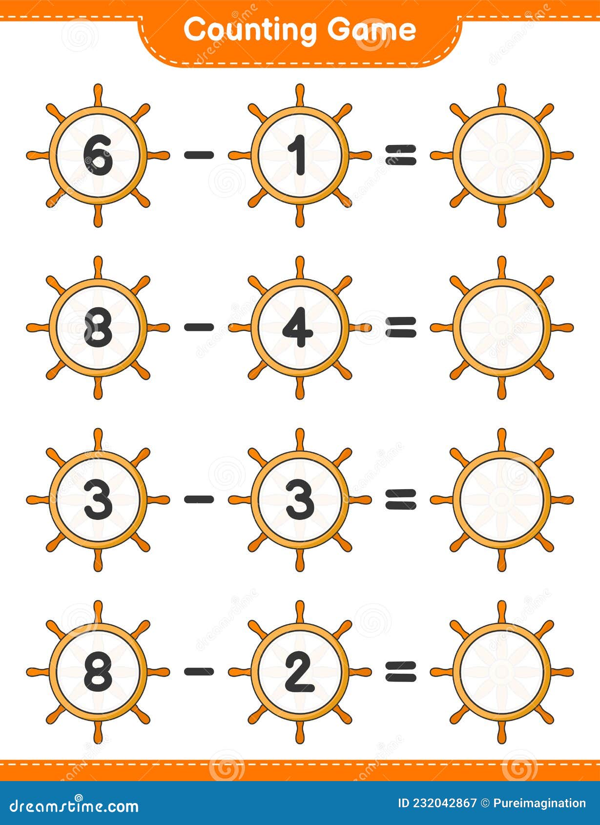 Counting Game, Count the Number of Ship Steering Wheel and Write the ...