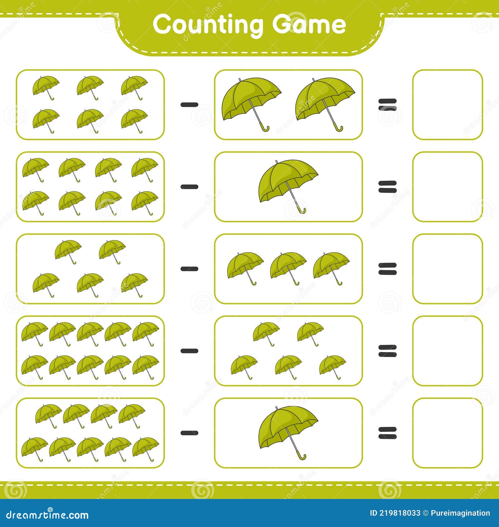 Counting Game, Count the Number of Umbrella and Write the Result ...