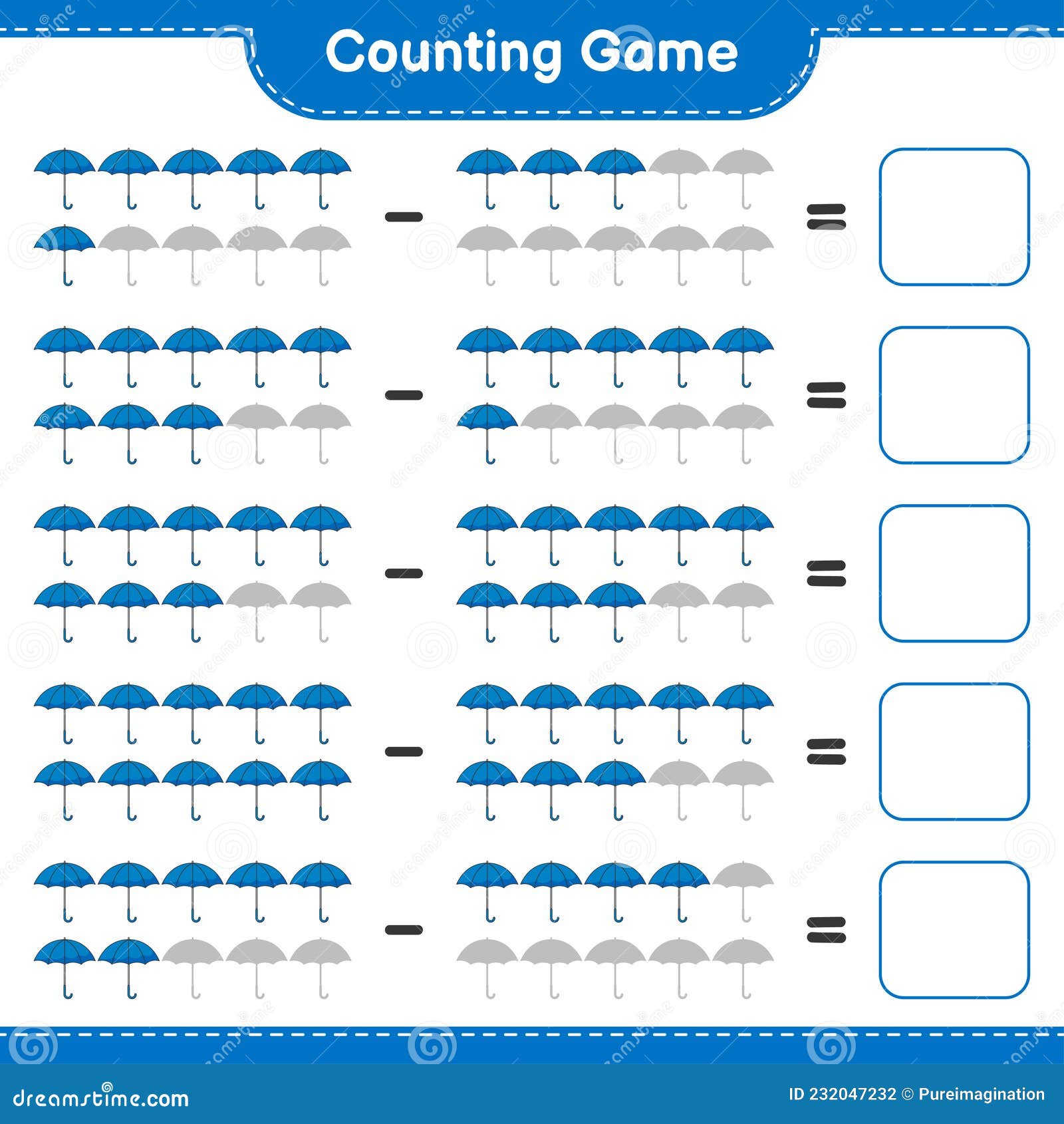 Counting Game, Count the Number of Umbrella and Write the Result ...