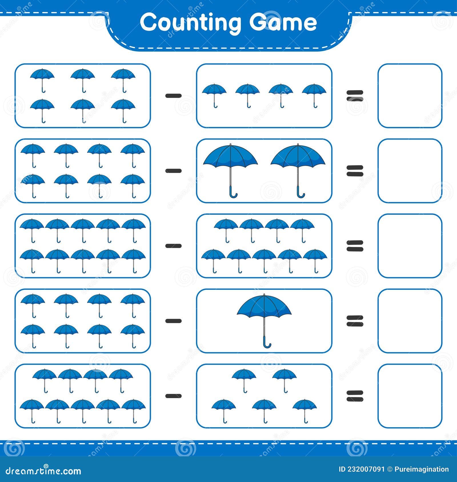 Counting Game, Count the Number of Umbrella and Write the Result ...