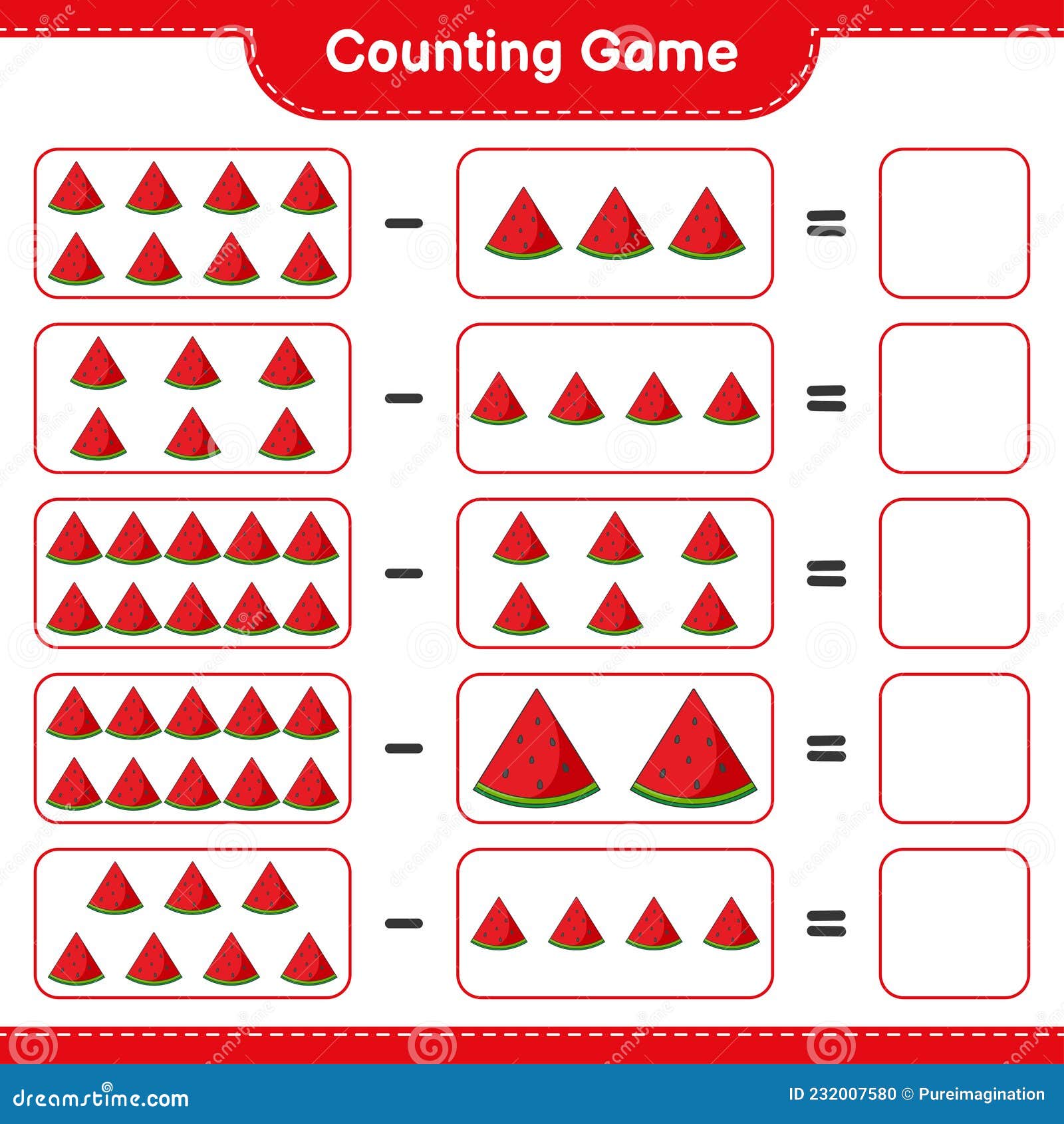 Counting Game, Count the Number of Watermelon and Write the Result ...