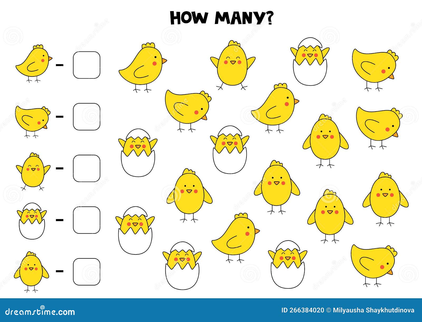 Counting Game with Cute Yellow Chickens. Math Worksheet Stock Vector ...