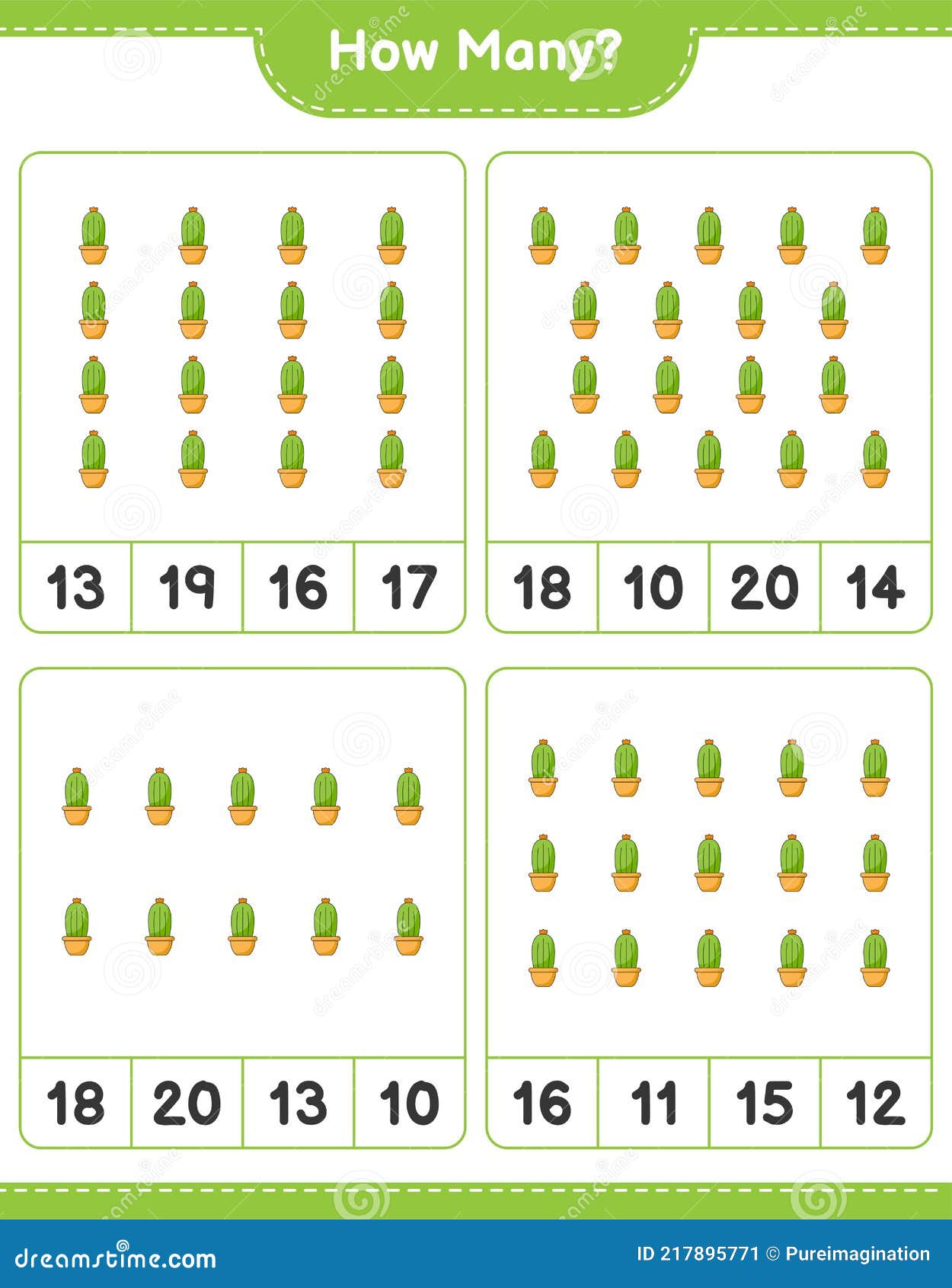 Counting Game, How Many Cactus. Educational Children Game, Printable ...