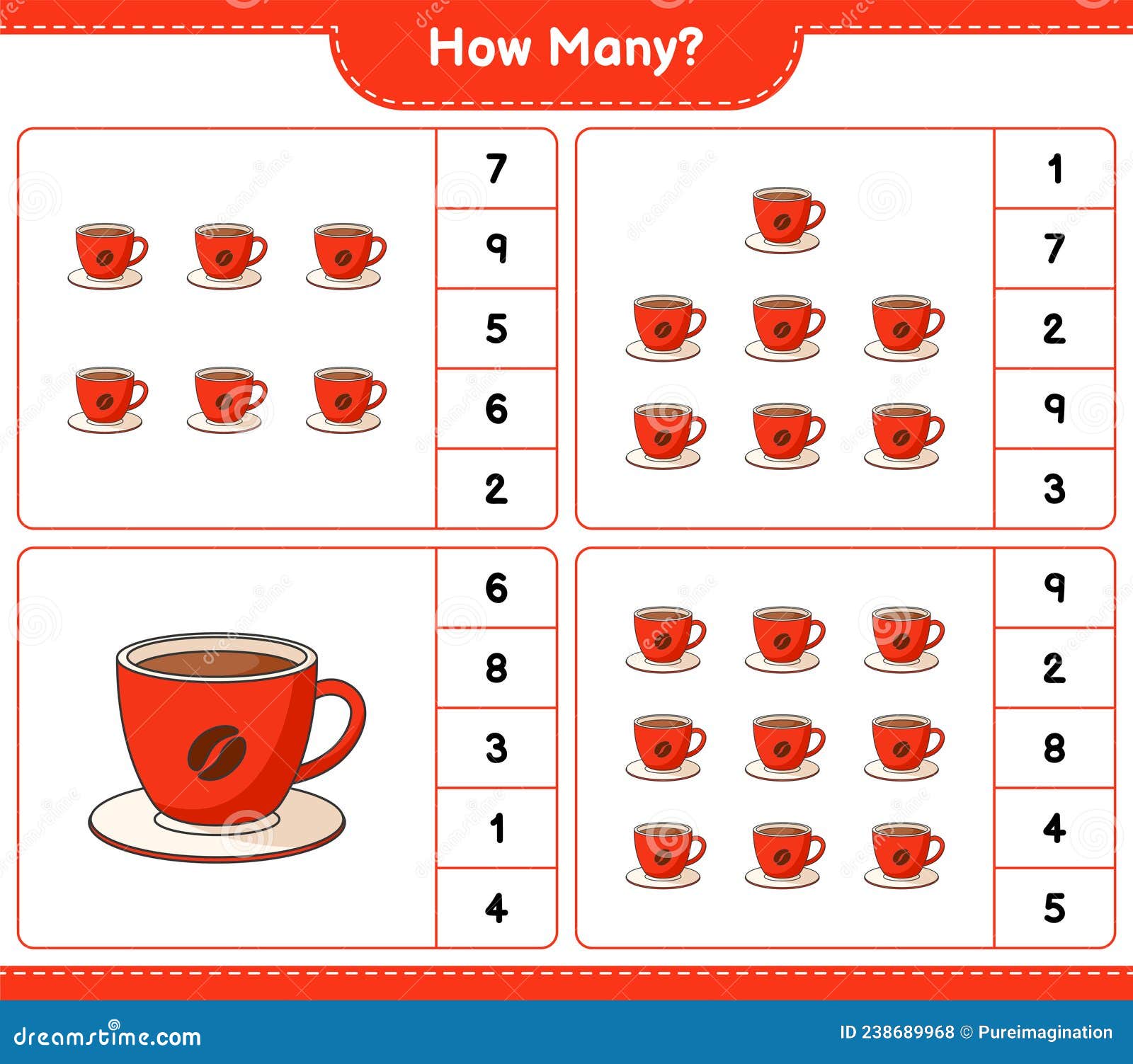 Counting Game, How Many Coffee Cup. Educational Children Game ...