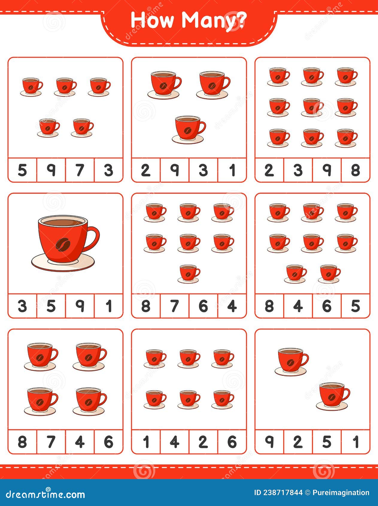 Counting Game, How Many Coffee Cup. Educational Children Game ...