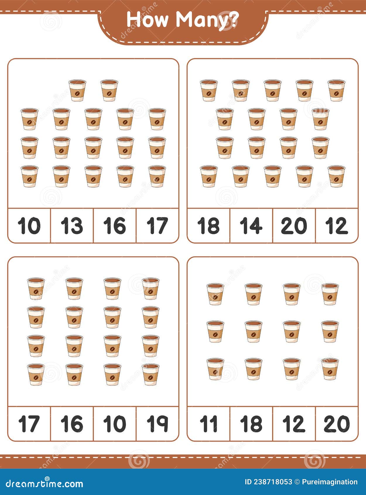 Counting Game, How Many Coffee Cup. Educational Children Game ...