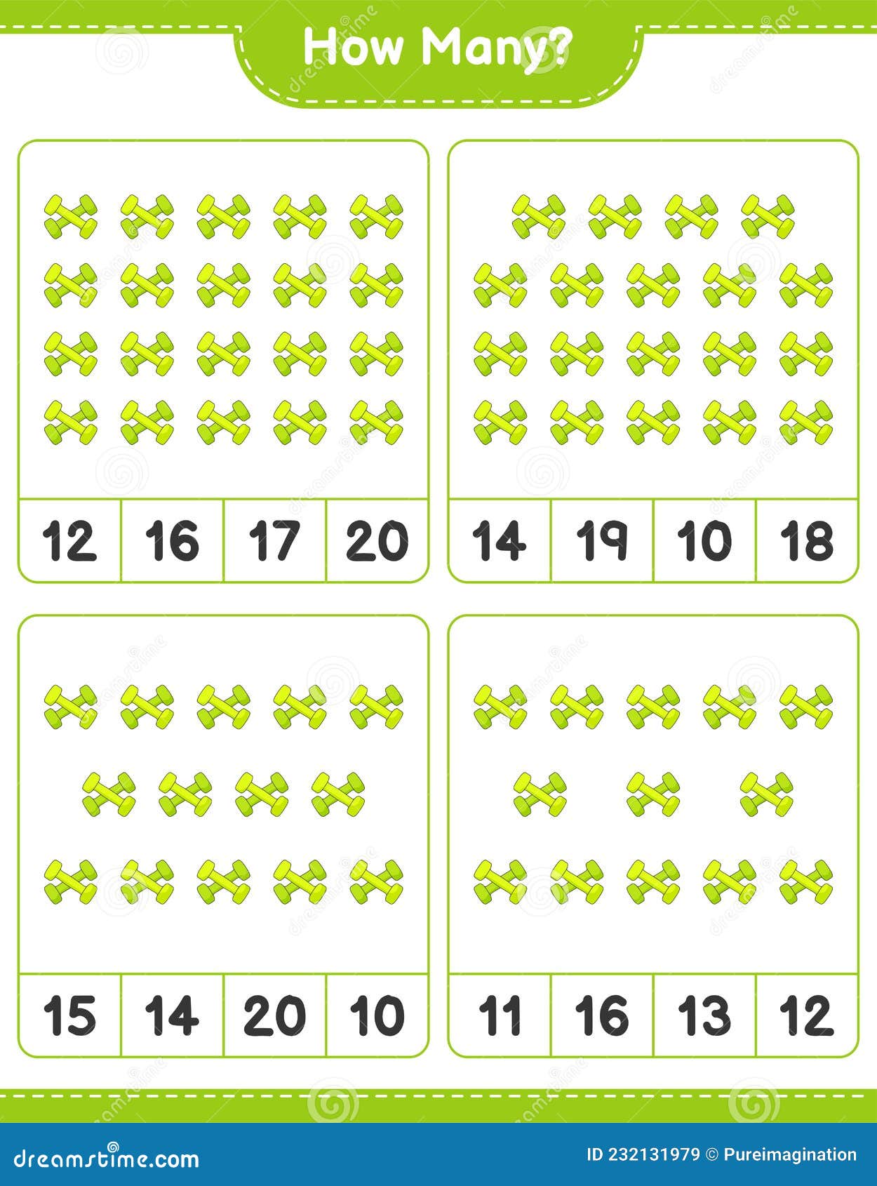 Counting Game, How Many Dumbbell. Educational Children Game, Printable ...