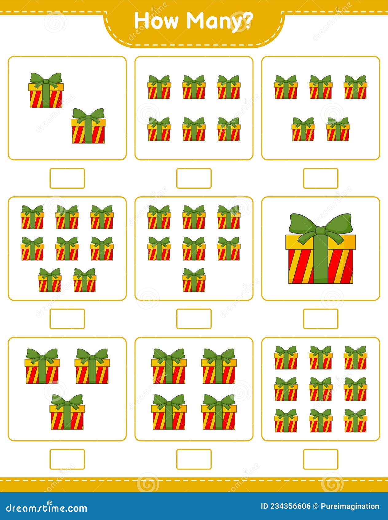 Counting Game, How Many Gift Box. Educational Children Game, Printable ...