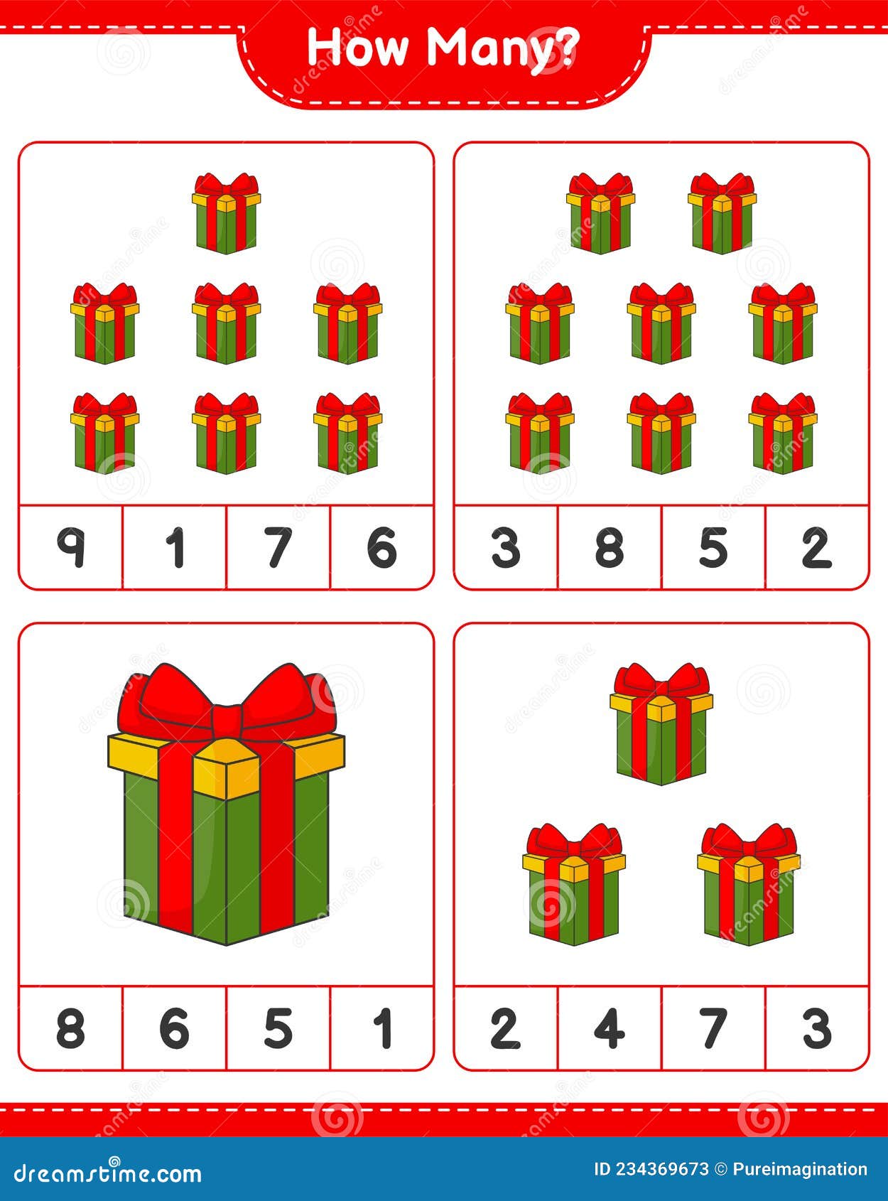 Counting Game, How Many Gift Box. Educational Children Game, Printable ...