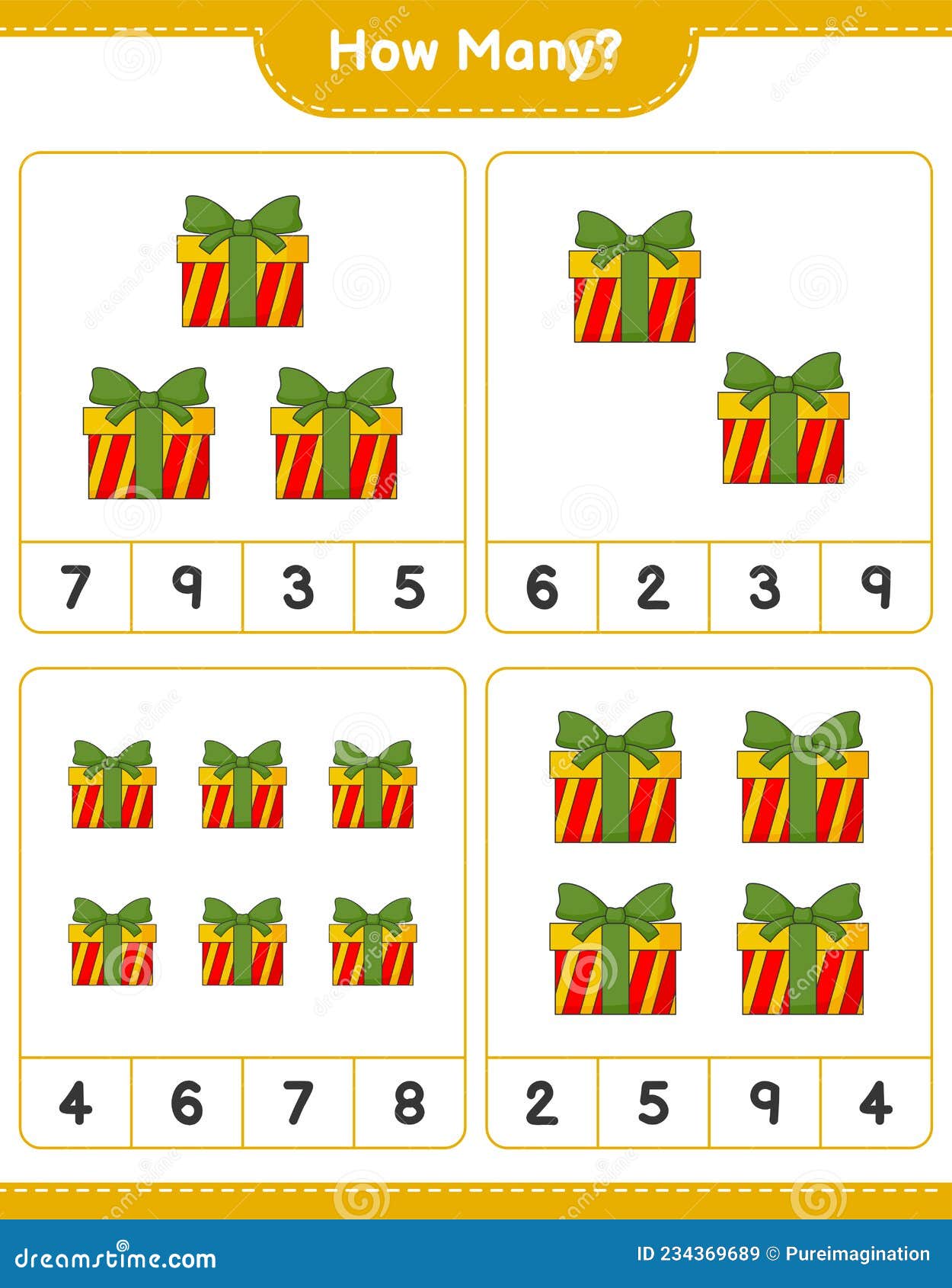 Counting Game, How Many Gift Box. Educational Children Game, Printable ...
