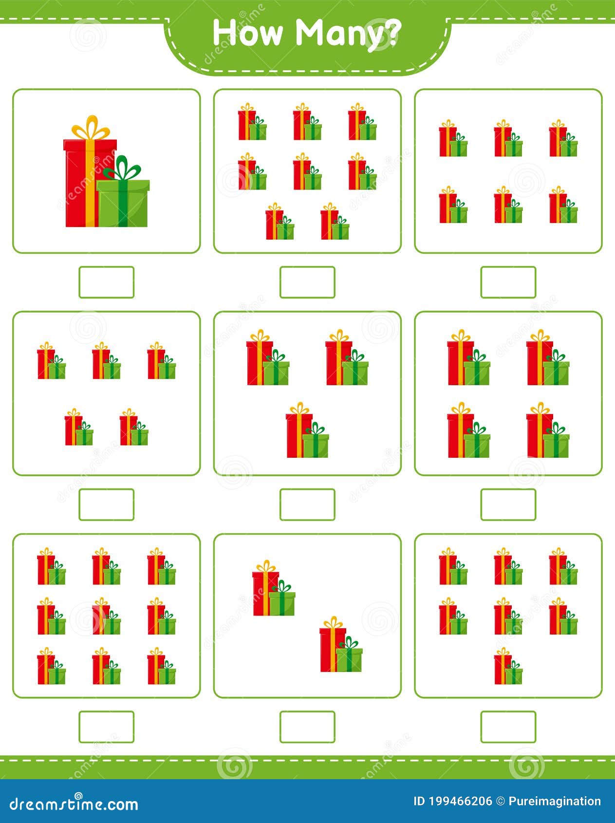 Counting Game, How Many Gift Boxes. Educational Children Game ...