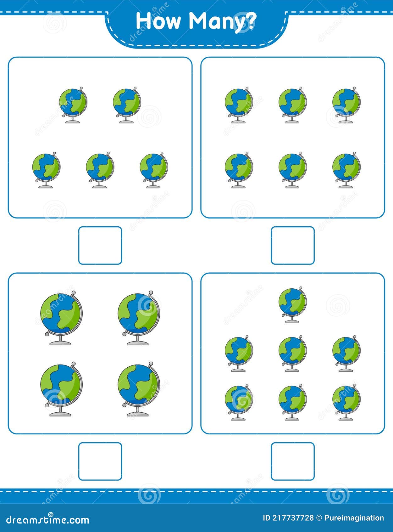 Counting Game, How Many Globe. Educational Children Game, Printable ...