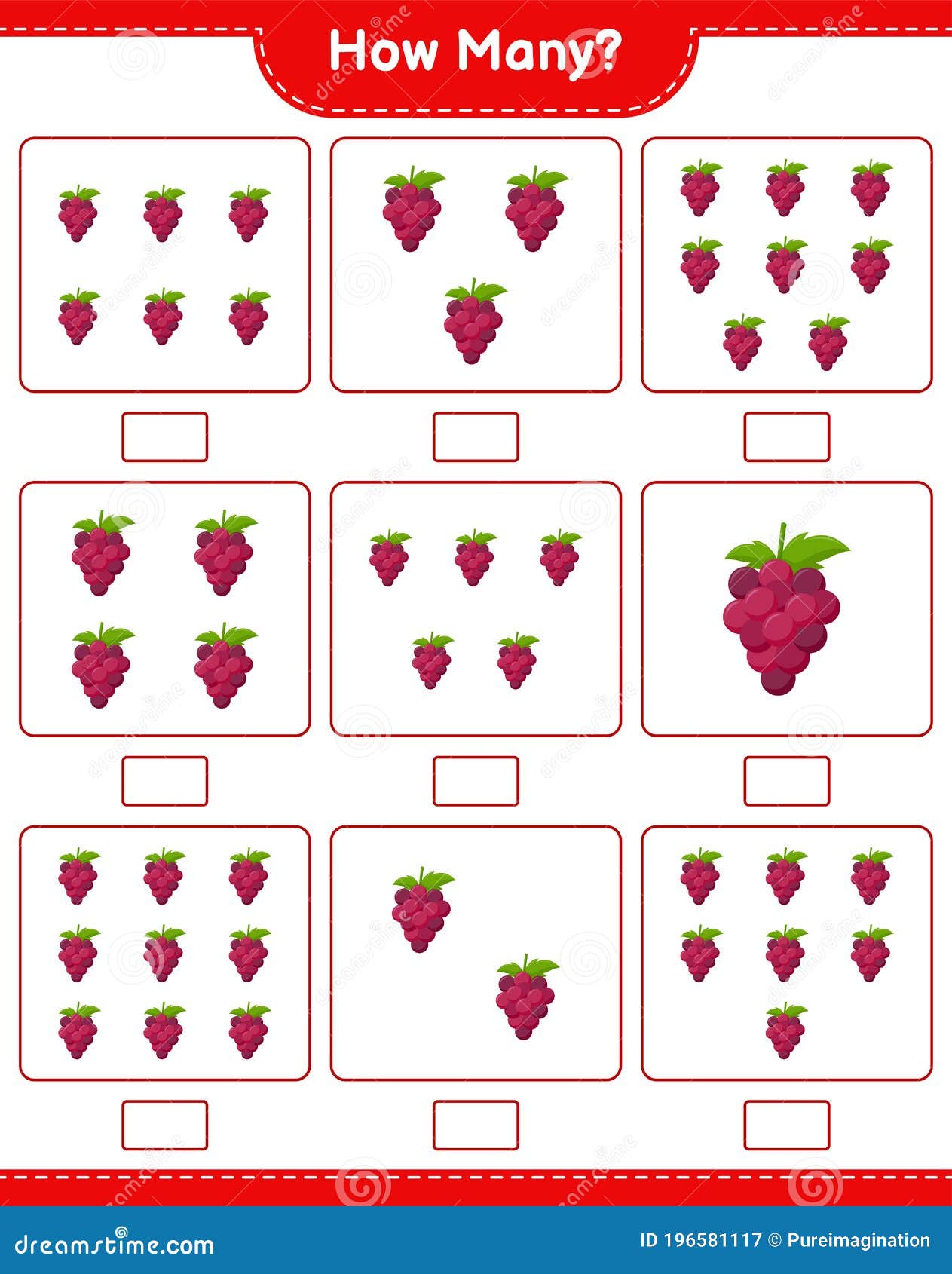 Counting Game, How Many Grape. Educational Children Game, Printable ...