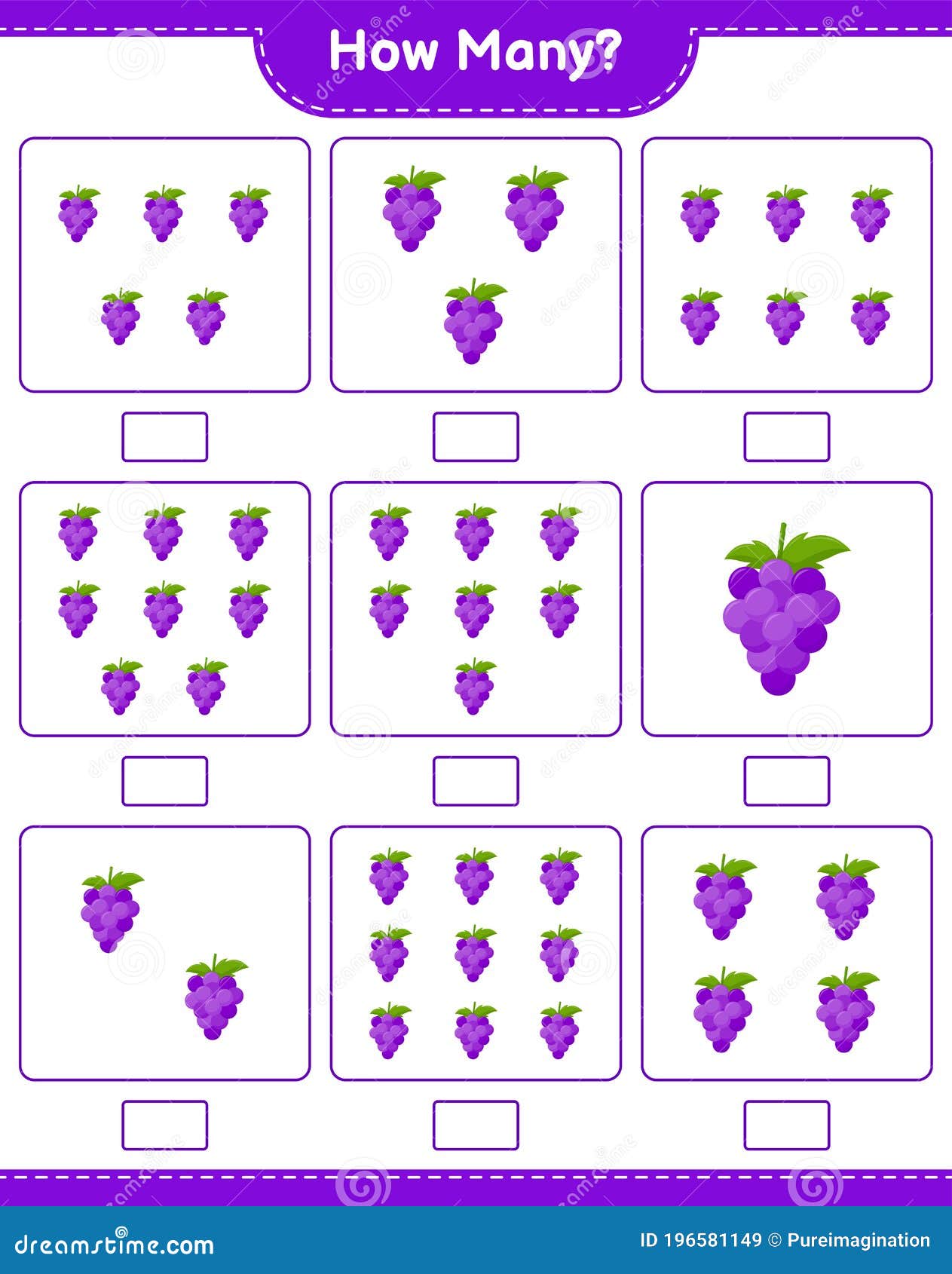 Counting Game, How Many Grape. Educational Children Game, Printable ...