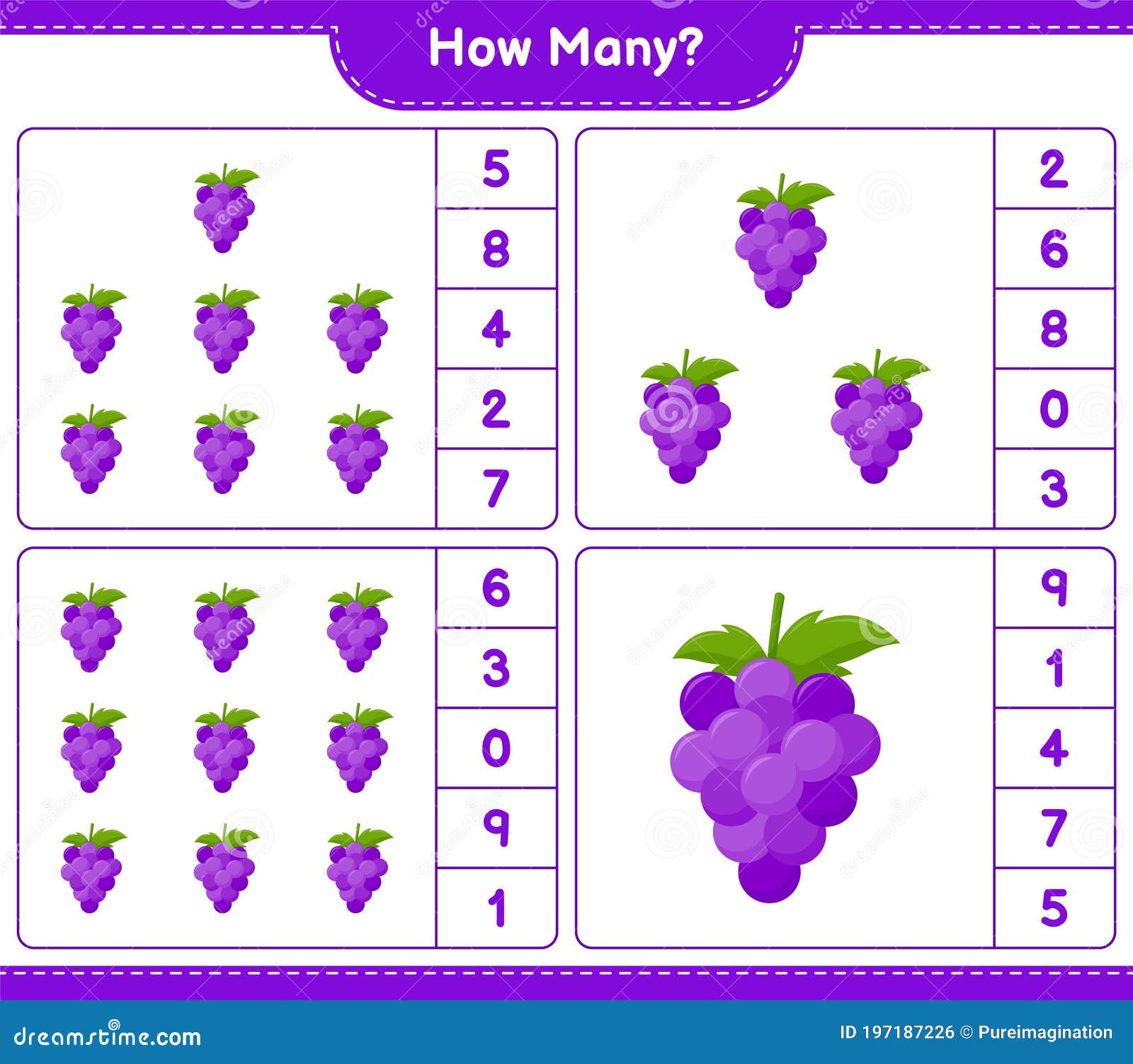 Counting Game, How Many Grape. Educational Children Game, Printable ...