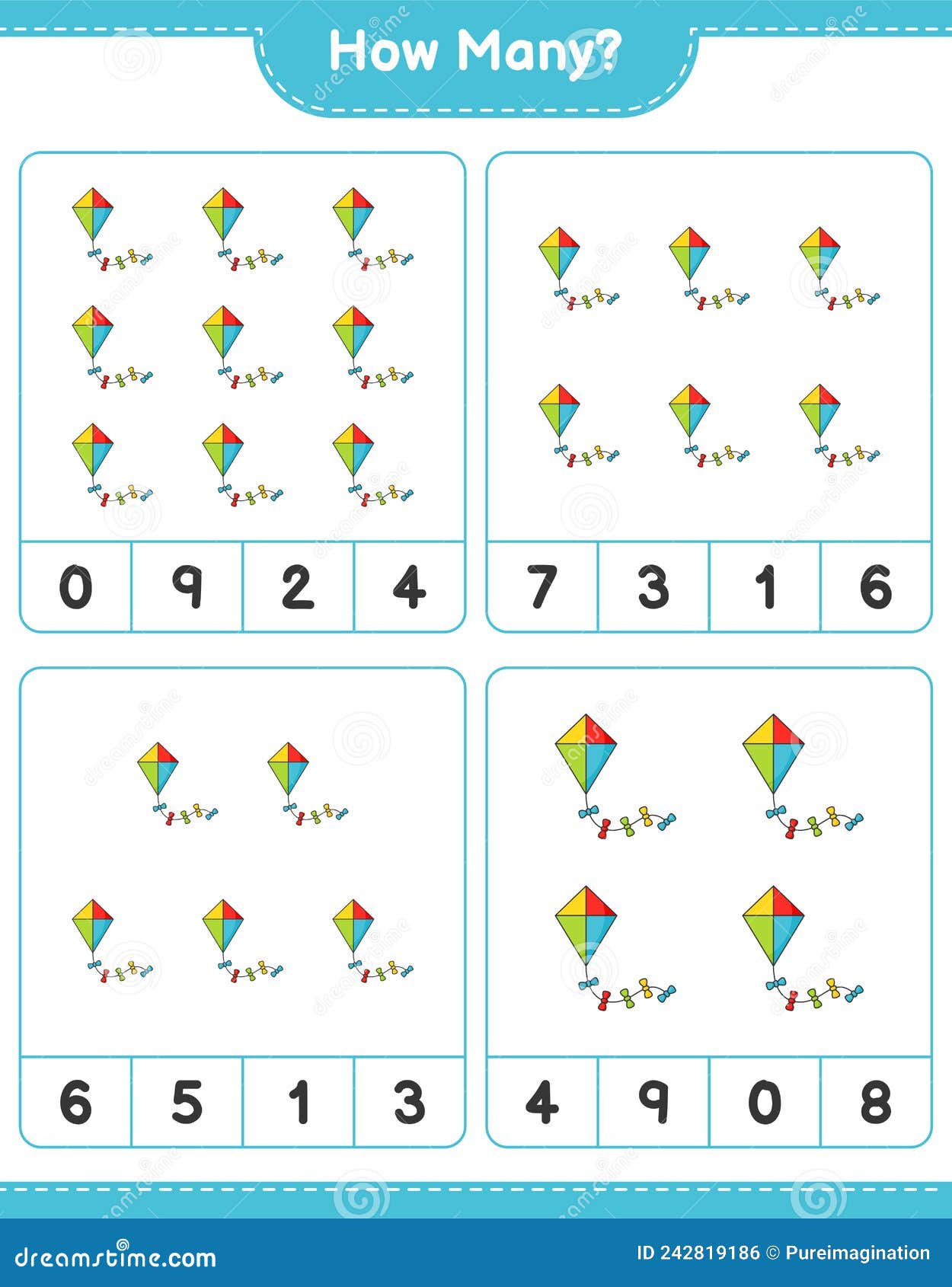 Counting Game, How Many Kite. Educational Children Game, Printable ...