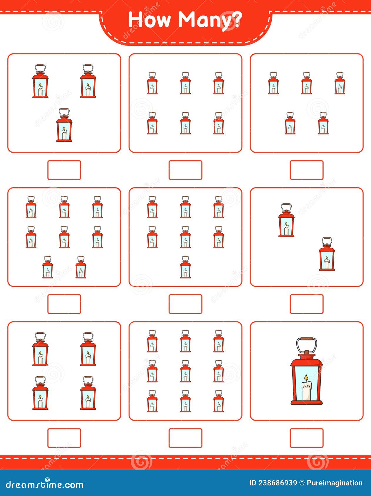 Counting Game, How Many Lantern. Educational Children Game, Printable ...