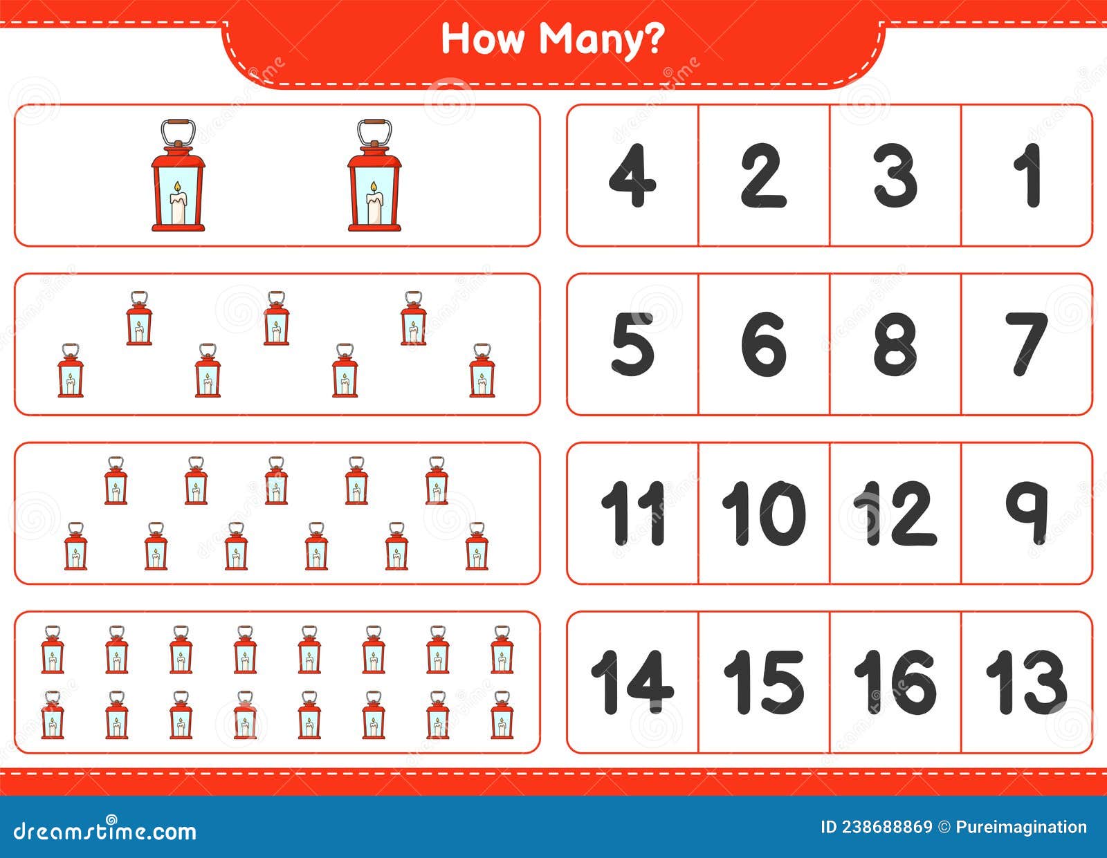 Counting Game, How Many Lantern. Educational Children Game, Printable ...